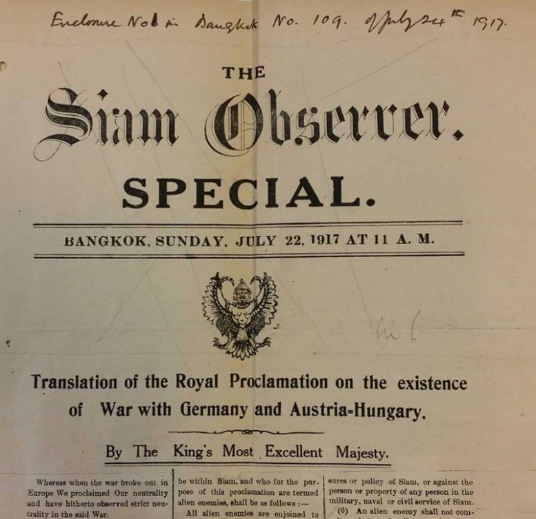 Why did Siam join the First World War? - The National Archives blog