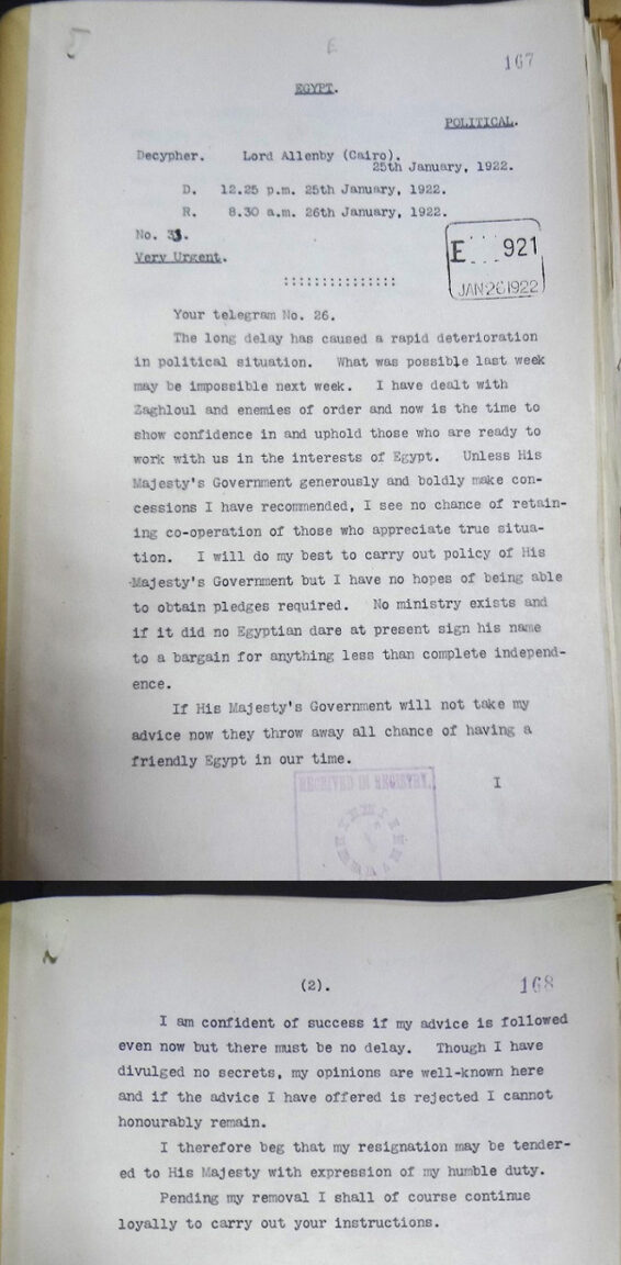 100 years ago: ‘Egypt is declared to be an independent sovereign State ...